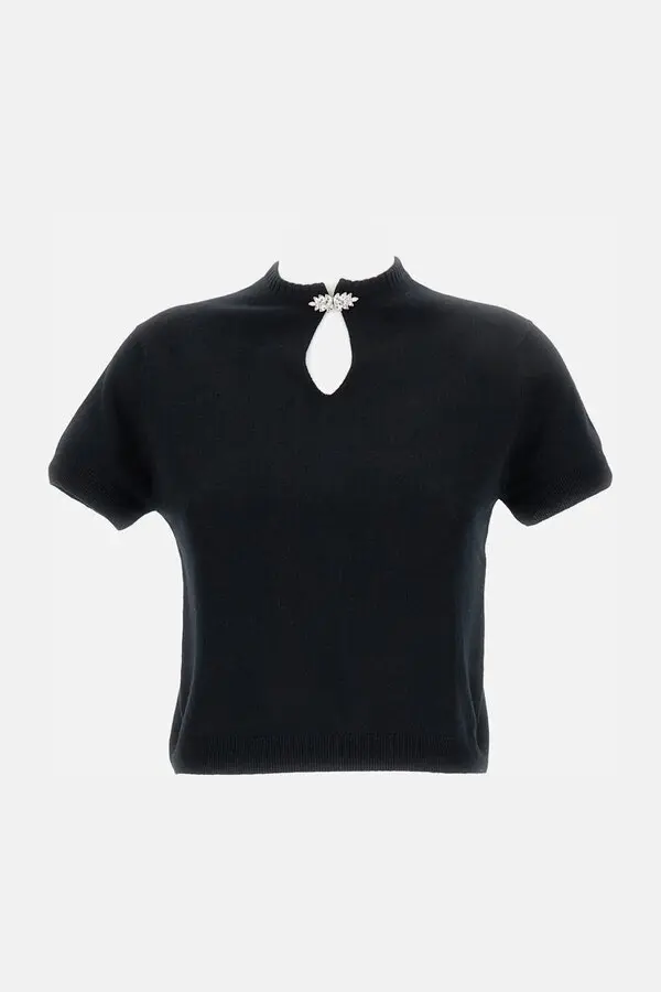 BARRIE Knit Top With Rhinestone Brooch - Nero
