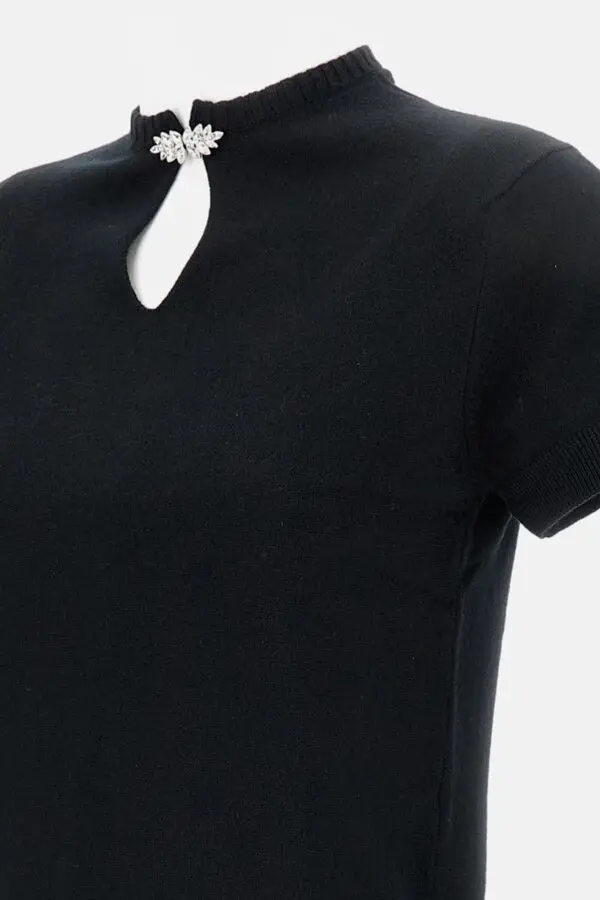 BARRIE Knit Top With Rhinestone Brooch - Nero
