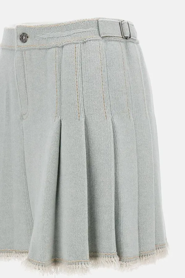 BARRIE Pleated Cotton And Wool Blend Skirt - Azzurro