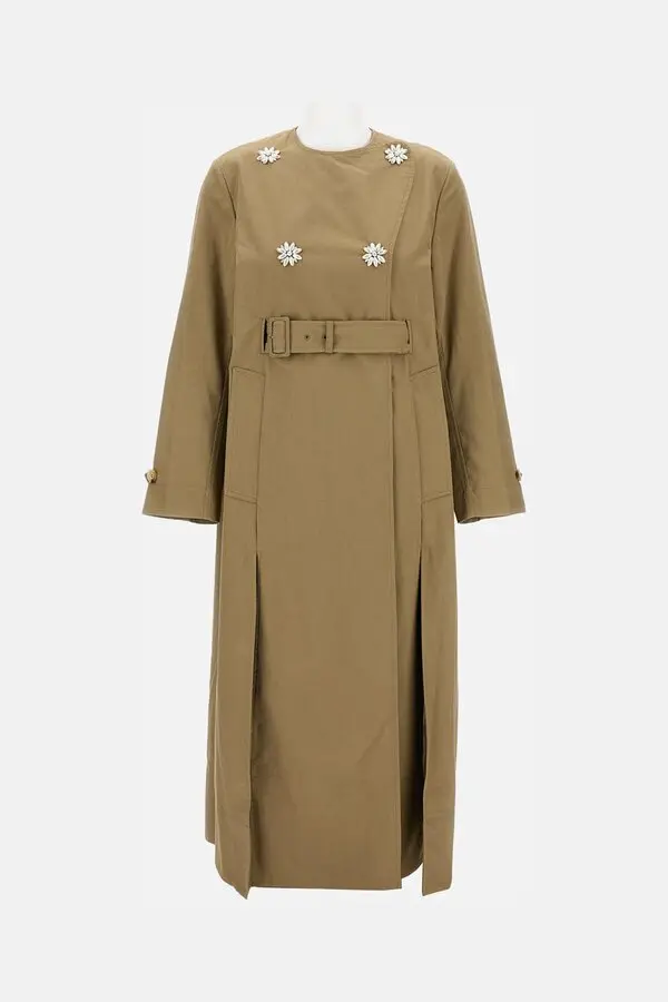Simone Rocha Long Belted Trench Coat With Slits - Beige