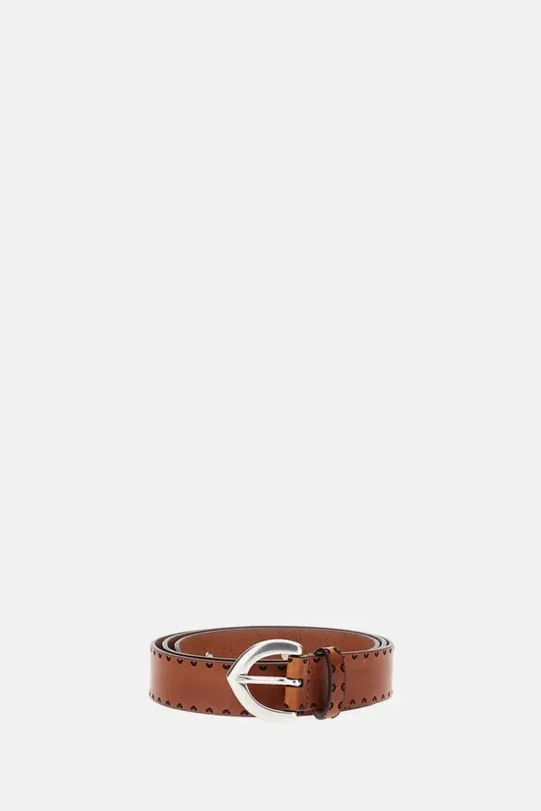 BAX LAB Leather Belt With Silver Studs - Marrone