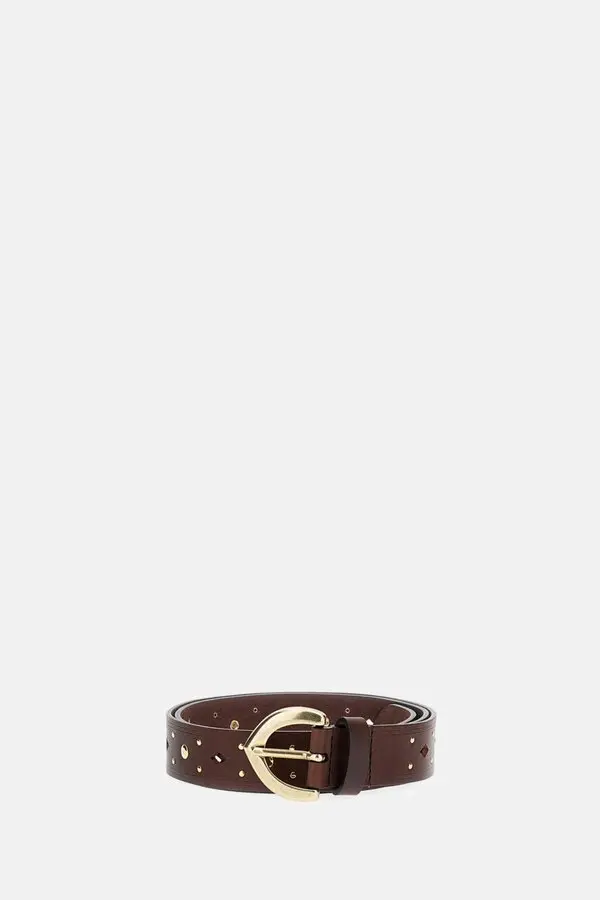 BAX LAB Leather Belt With Antique Effect Buckle - Marrone