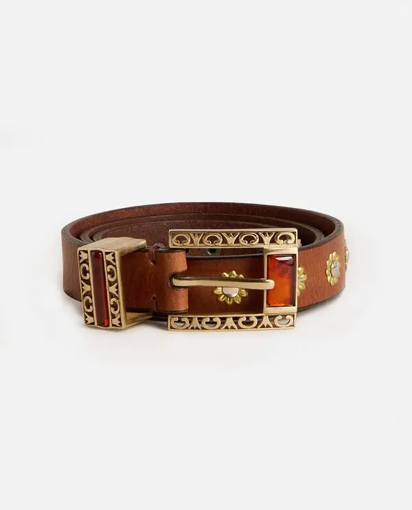 GOLDEN GOOSE Belt With Studded Detail - Brown