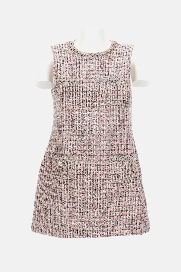 SELF-PORTRAIT Bouclé Midi Dress - Rose