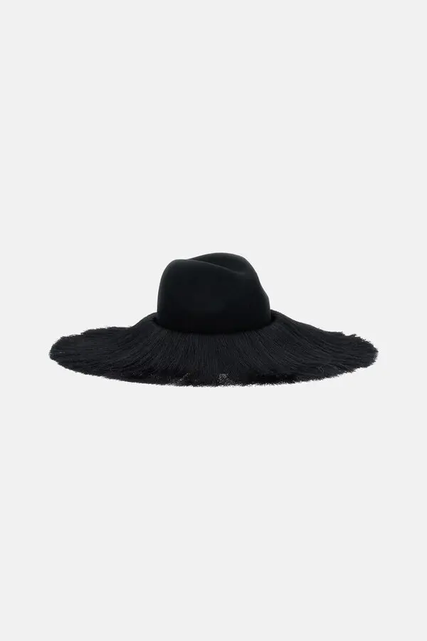 Comme Des Garçons Fedora With Fringe Detail - Black