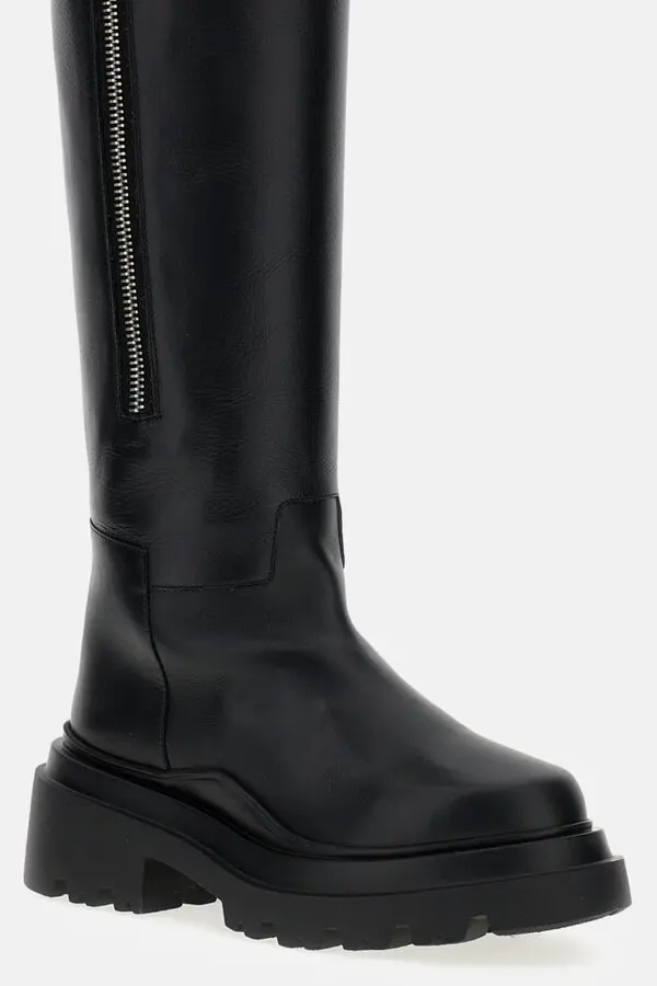 Plan C Knee-high Boots With Zipper - Nero