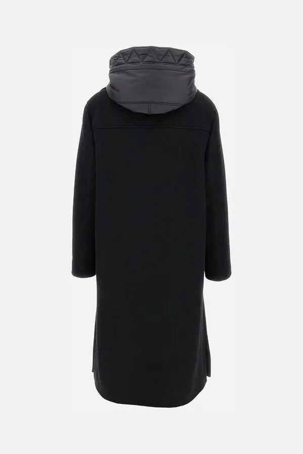 FAY Long Wool Coat With Nylon Inner And Hood