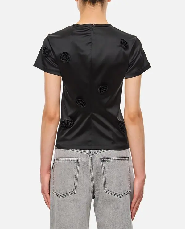 Sportmax Mendoza Fitted Top With Embroidered Roses - Black