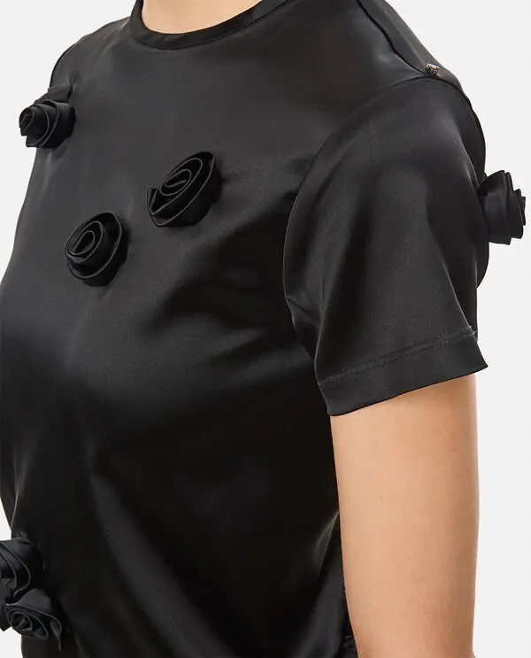 Sportmax Mendoza Fitted Top With Embroidered Roses - Black