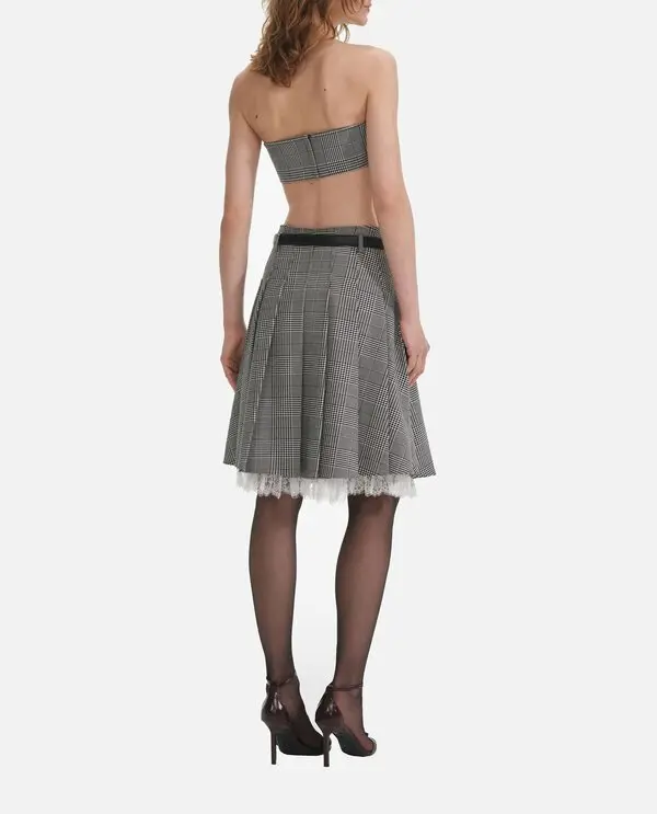 SELF-PORTRAIT Pleated Skirt With Lace Hem