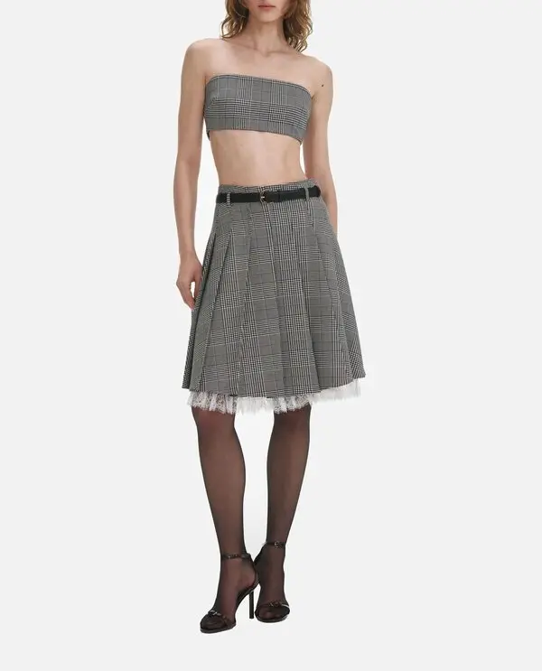 SELF-PORTRAIT Pleated Skirt With Lace Hem