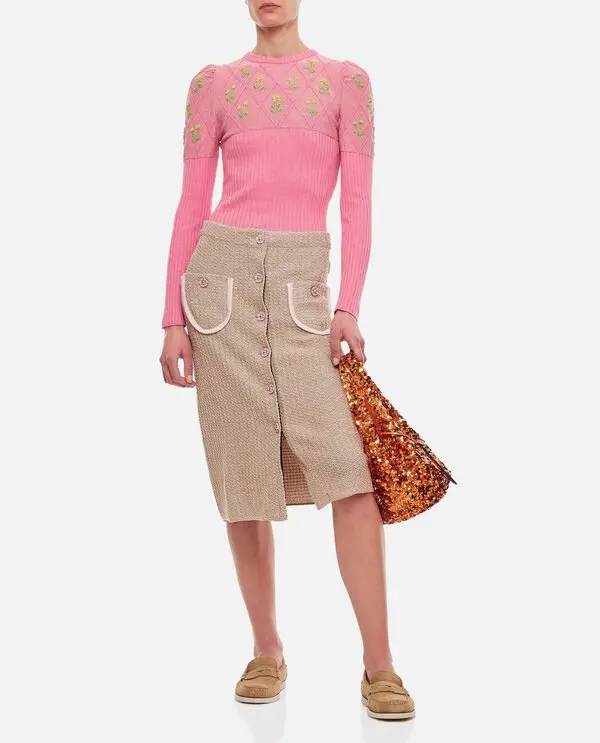 CORMIO Lucia Cotton Midi Skirt - Beige