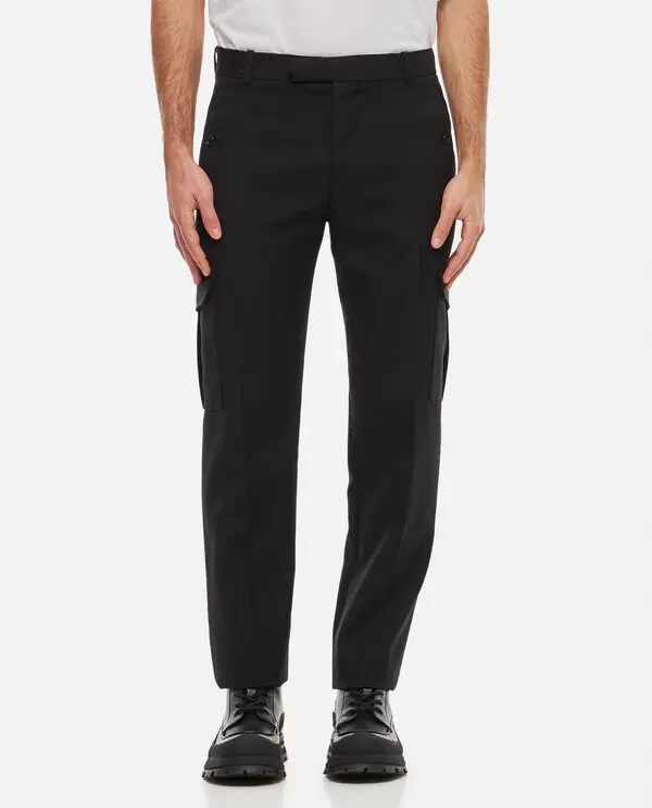 Alexander McQueen Wool Gabardine Straight Leg Trousers