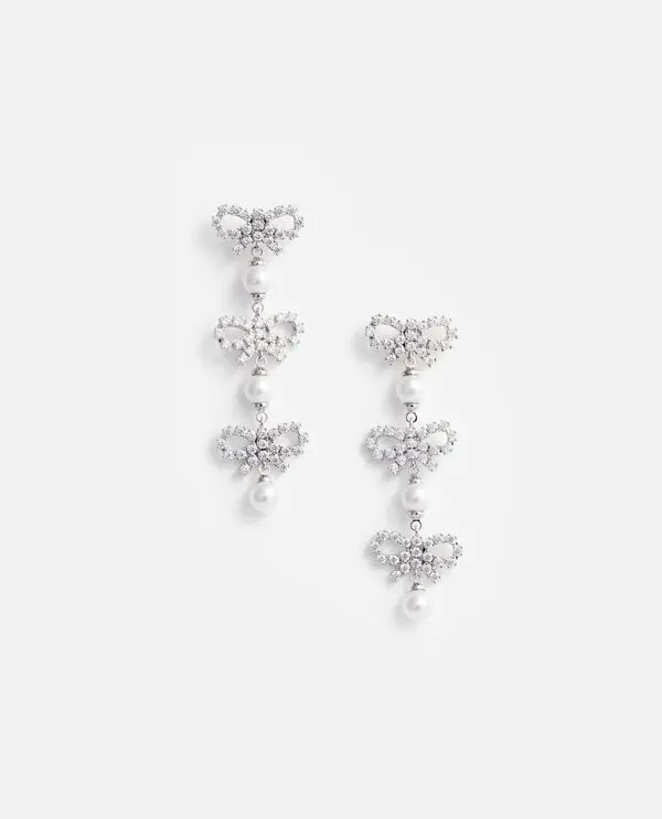 SELF-PORTRAIT Drop Earrings With Crystals And Pearls - White