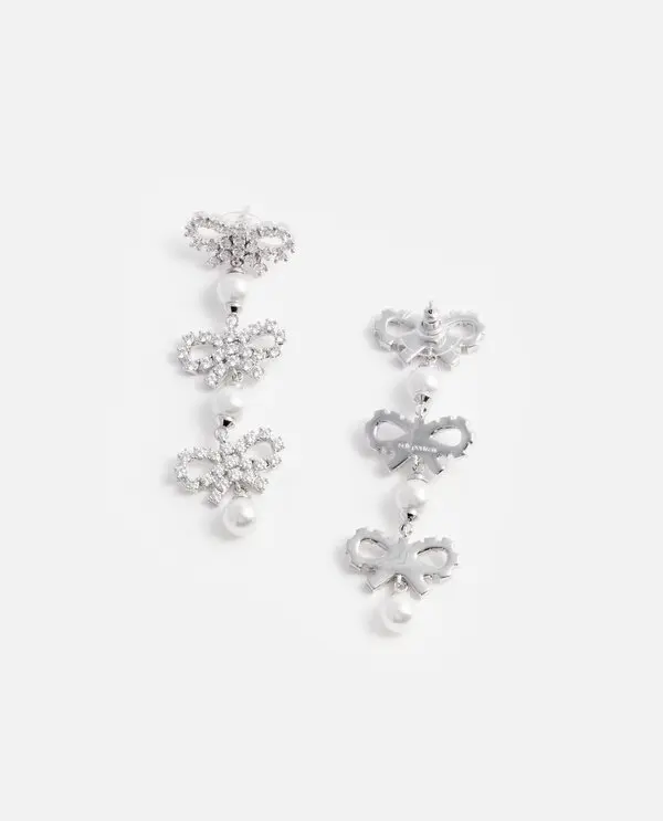 SELF-PORTRAIT Drop Earrings With Crystals And Pearls - White