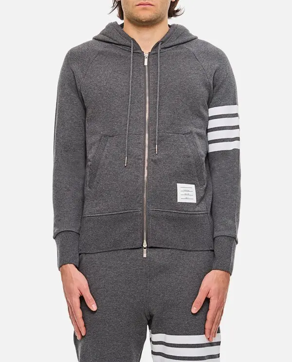 Thom Browne Classic Loopback Full Zip Hoodie With 4-bar Stripes