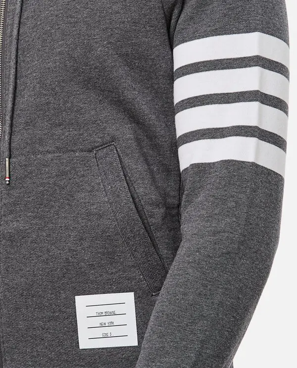 Thom Browne Classic Loopback Full Zip Hoodie With 4-bar Stripes