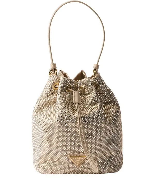 Prada Mini Crystal-studded Satin Bag - Neutral