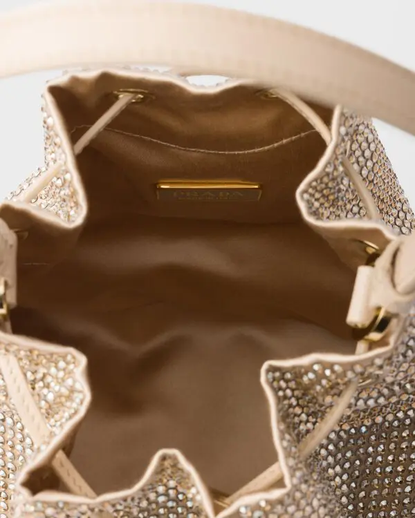Prada Mini Crystal-studded Satin Bag - Neutral