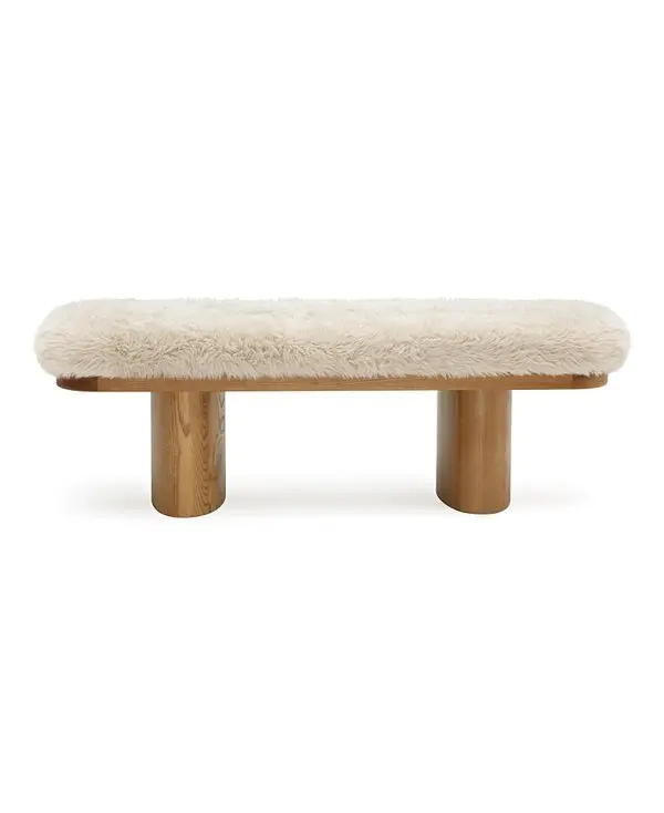 TOV FURNITURE Ollie Straight Faux Leather Shearling Bench - Natural