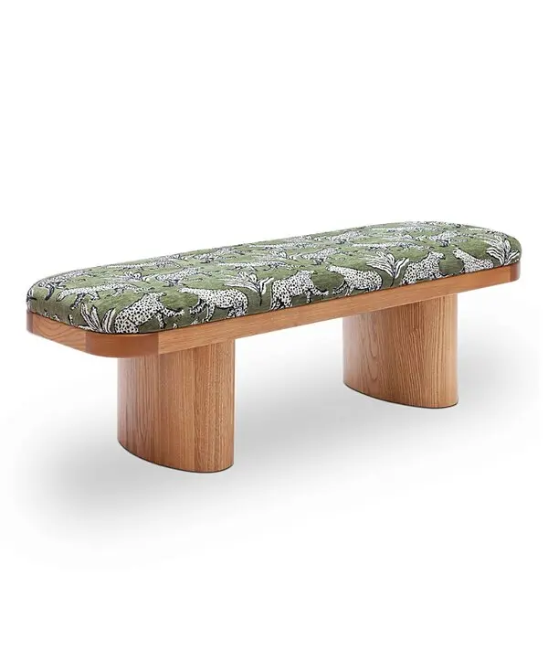 TOV FURNITURE Ollie Olive Leopard Jacquard Bench - Green