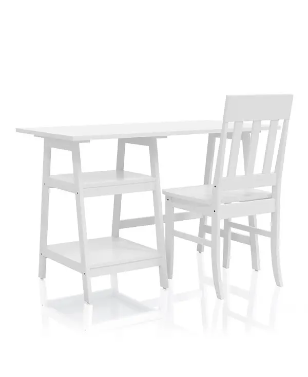 FURNITURE OF AMERICA Salina Solid Wood 2-shelf Writing Desk With Chair, Set Of 2 - White