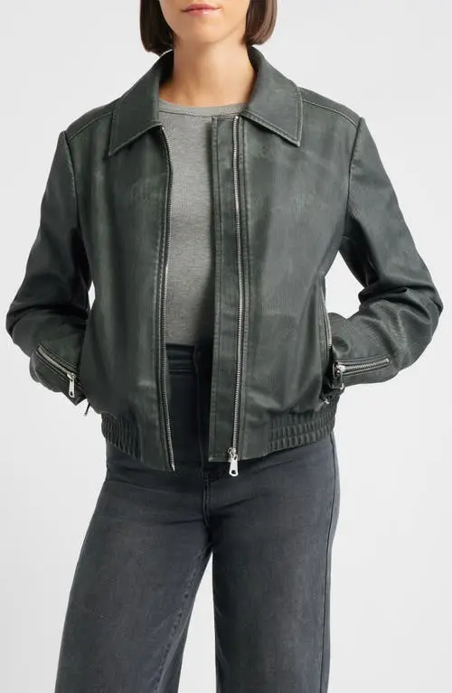 Bernardo Distressed Faux Leather Bomber Jacket