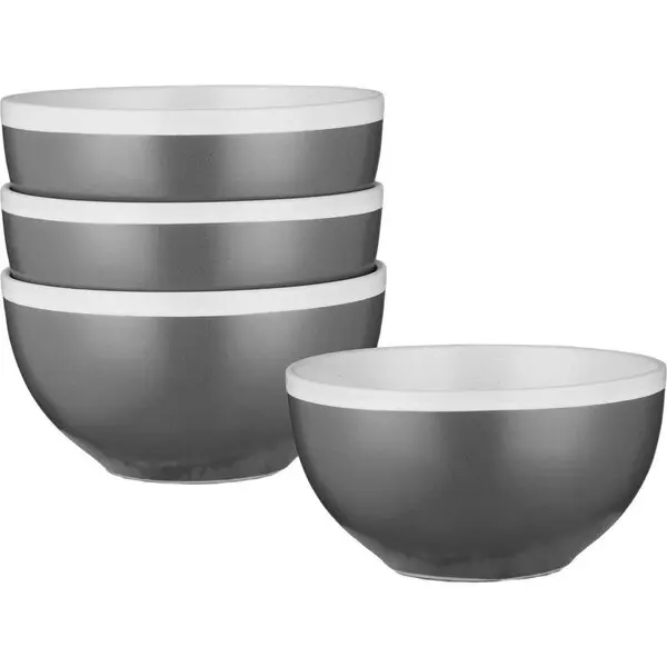 STONE + LAIN Serenity Stoneware 4-piece Bowl Set - Dark Gray And Cream