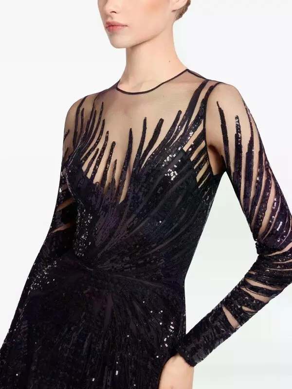 Elie Saab Sequin Tulle Maxi Dress