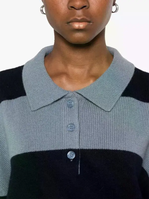 Soft Goat Striped Polo Sweater
