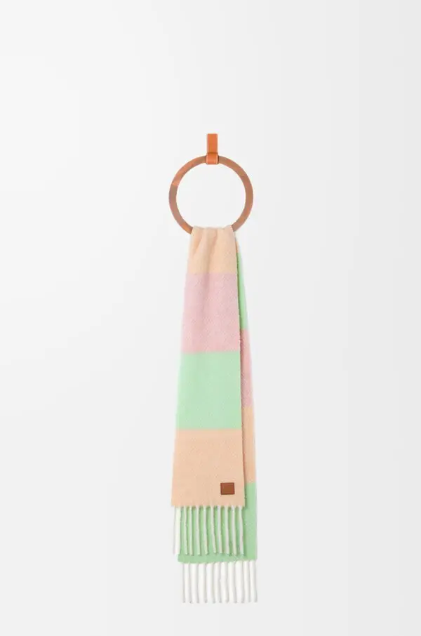 Loewe Scarf In Alpaca And Wool Blend - Peach/matcha/pink