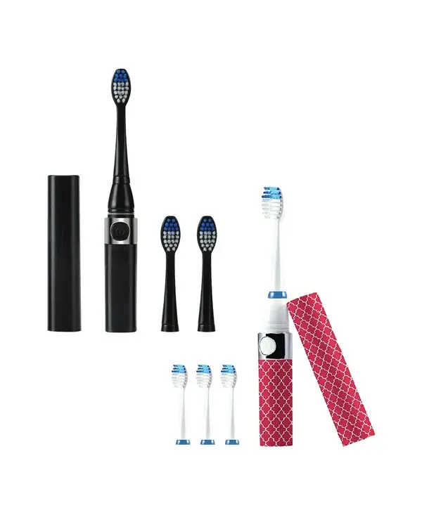 PURSONIC Pink Portable Sonic Toothbrush Bundle – Powerful On-the-go Oral Care With 2 Travel-ready Toothbrushes And Extra Brush Heads - Black