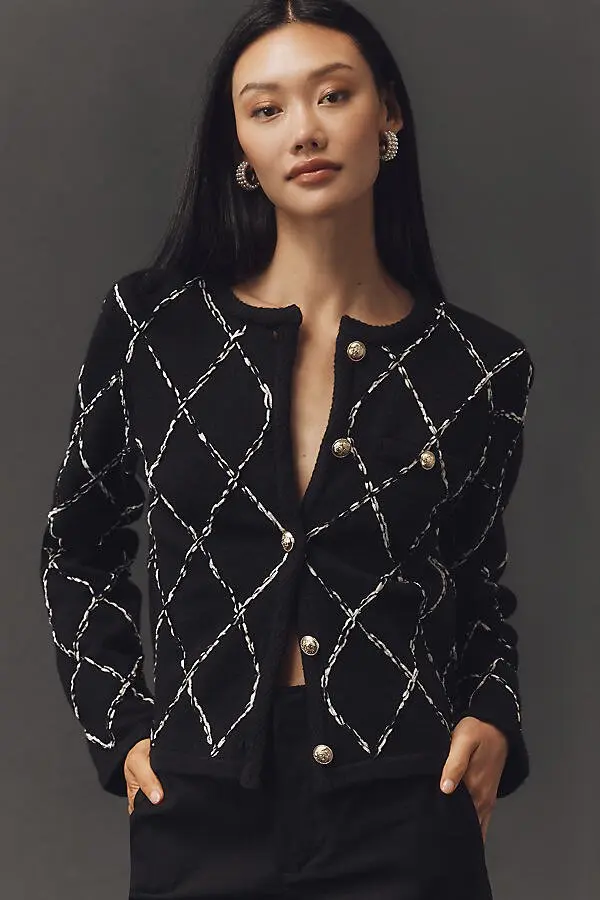 Endless Rose 3d Embroidered Cardigan Sweater - Black Pattern