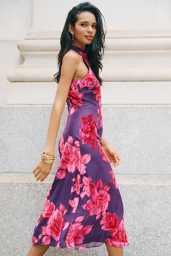 Hutch Mari Mock-Neck Side-Slit Midi Dress In Purple Pattern - 34% Off |  Editorialist
