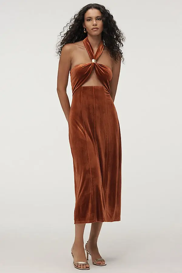 FLAT WHITE Velvet Halter Dress