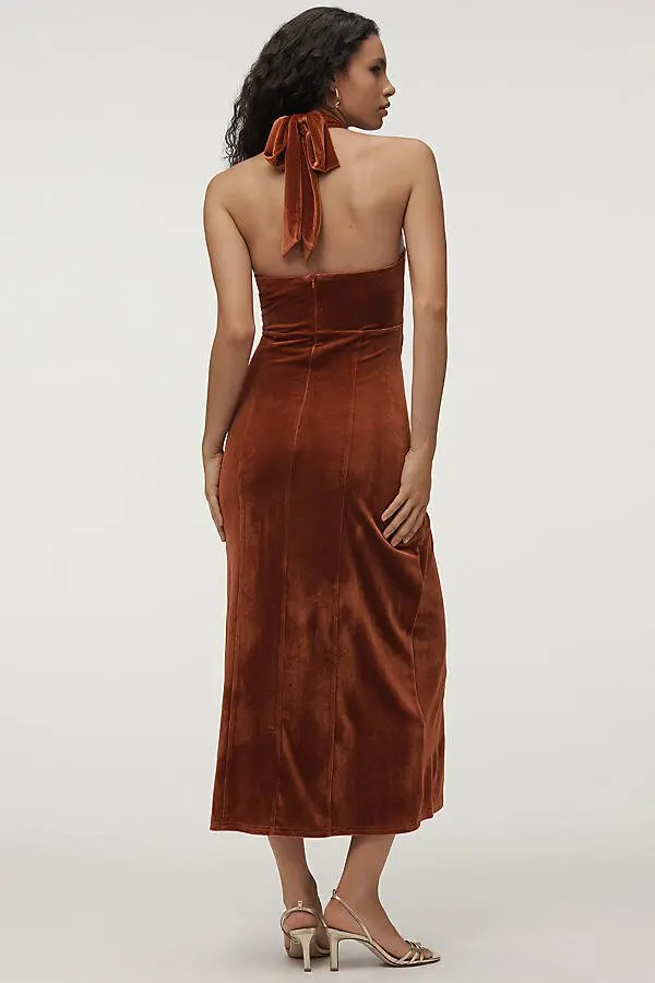 FLAT WHITE Velvet Halter Dress
