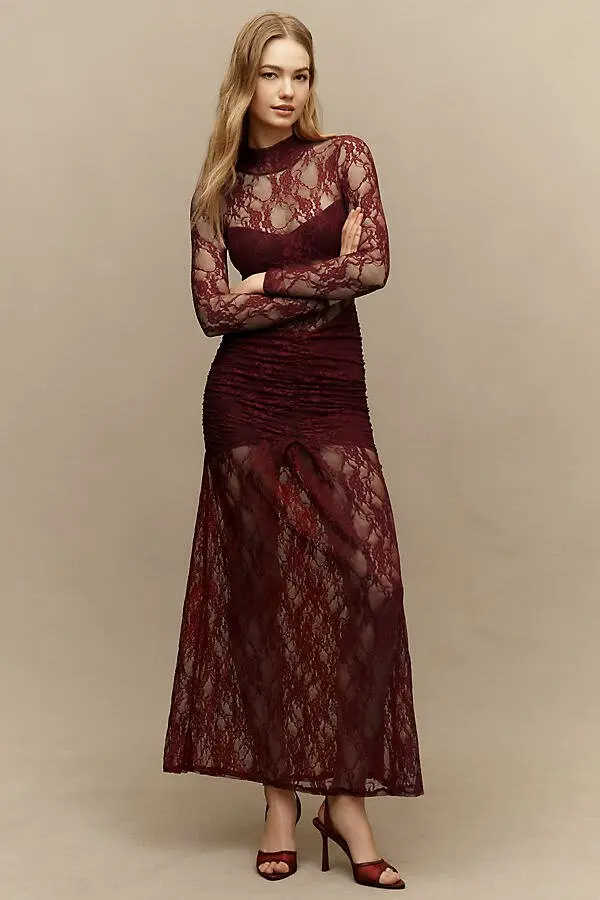 NIGHTCAP Lace Maxi Dress - Wine