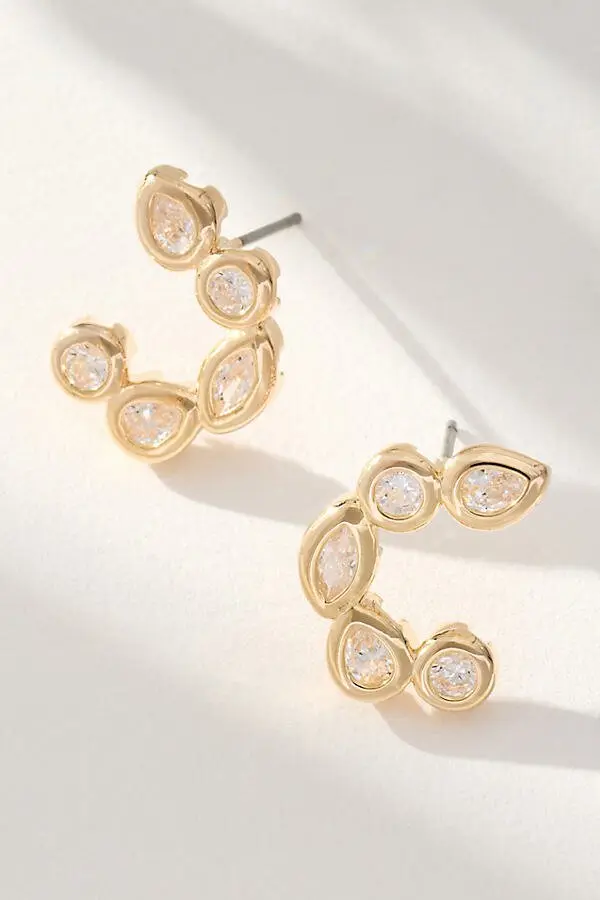 Maeve Mixed Crystal Half-moon Earrings - Gold