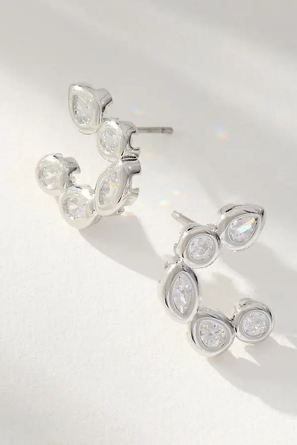 Maeve Mixed Crystal Half-moon Earrings - Silver