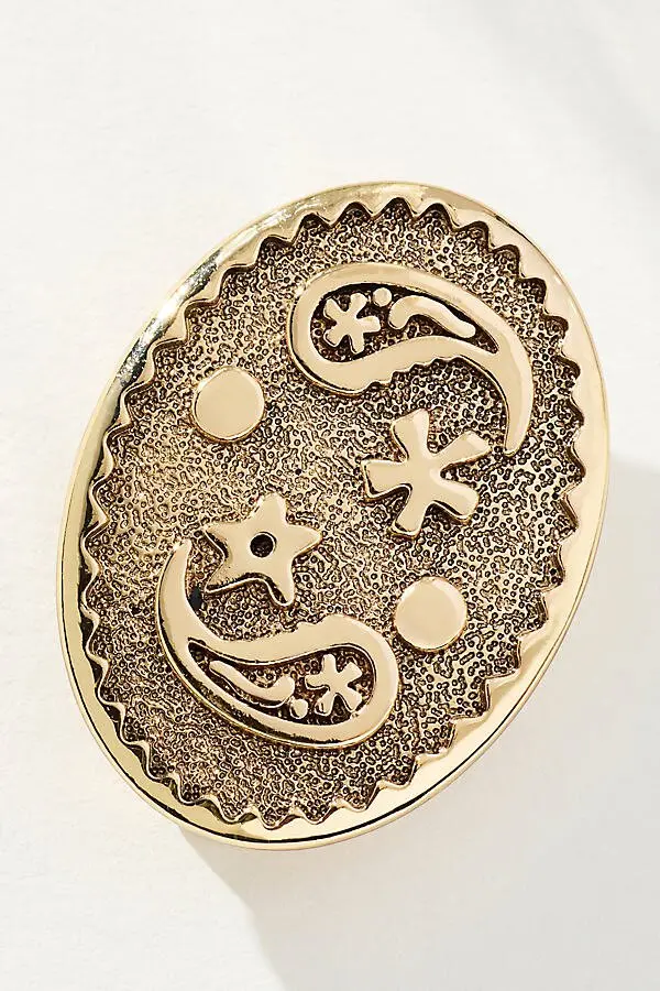 Anthropologie Oval Yin And Yang Brooch - Gold