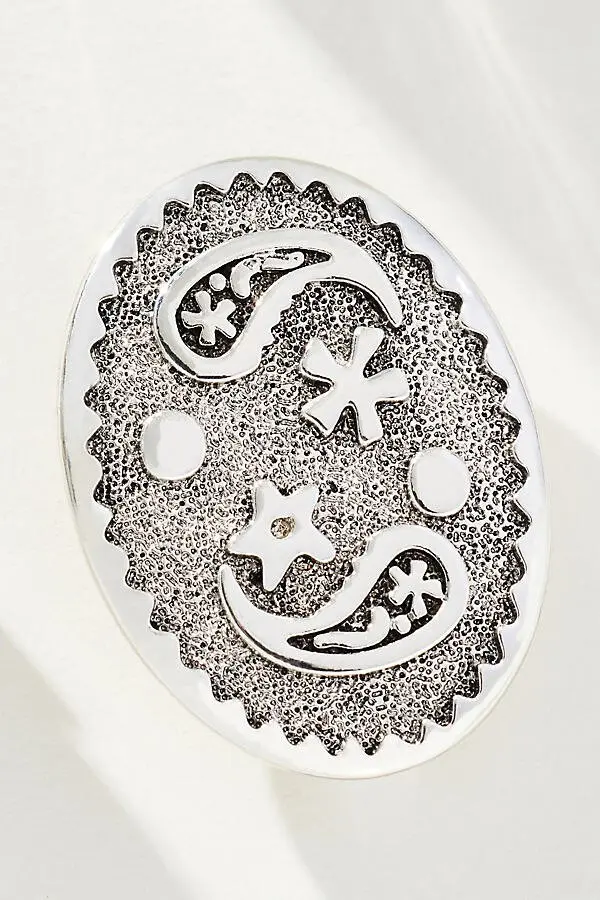 Anthropologie Oval Yin And Yang Brooch - Silver