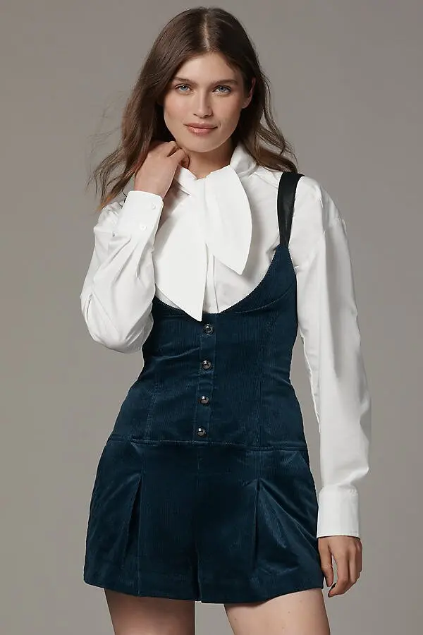 Maeve Corduroy Suspender Romper - Navy