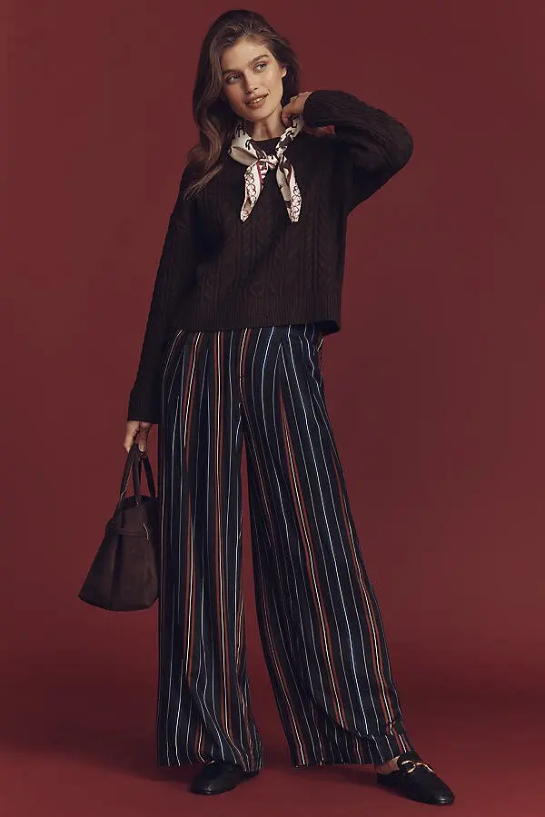Maeve The Avery Striped Pleated Trousers - Black Stripe
