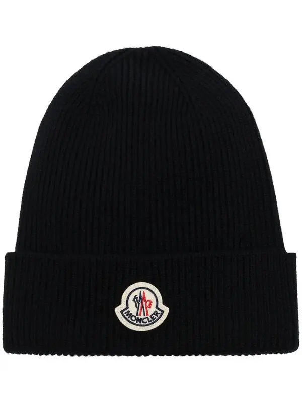 Moncler Ribbed Virgin Wool Beanie - Black