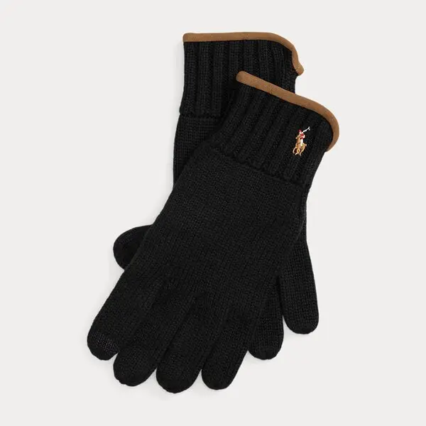 Ralph Lauren Suede-trim Wool Touchscreen Gloves - Polo Black