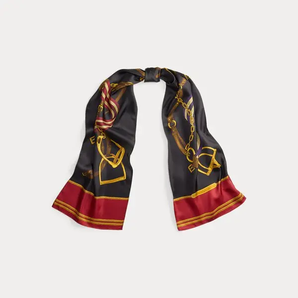 Ralph Lauren Belting-print Color-blocked Silk Scarf - Black
