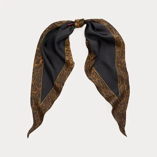 Ralph Lauren Plaid Logo Silk Diamond Scarf - Black