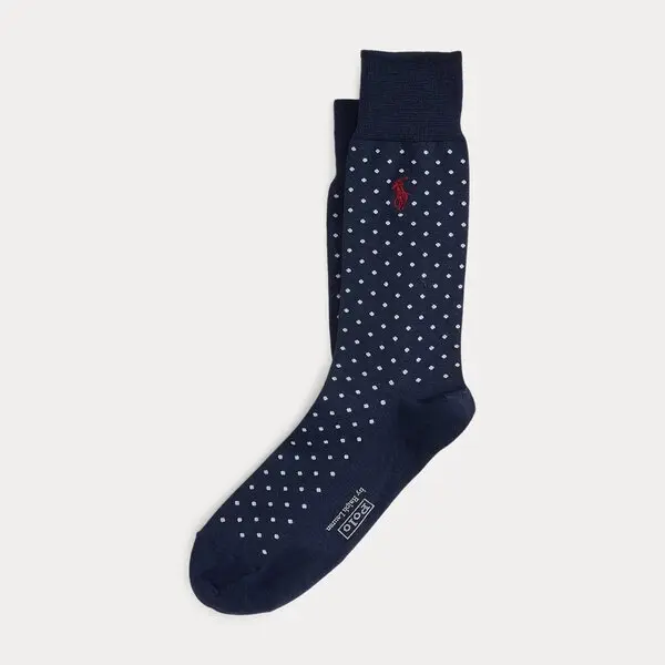 Ralph Lauren Polka-dot Wool-blend Dress Socks - Navy Blue