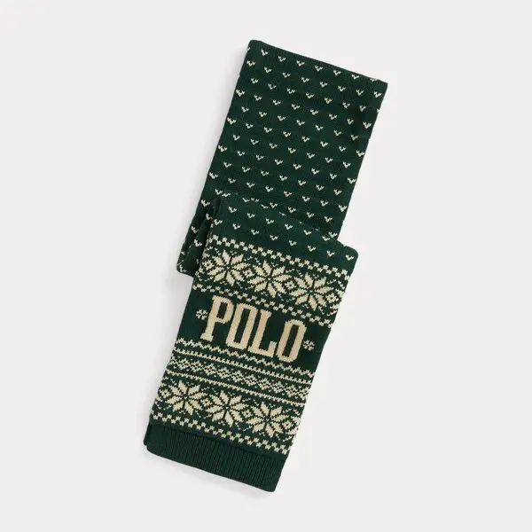 Ralph Lauren Reindeer Logo Cotton-blend Scarf - Green Combo