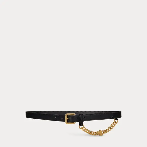 Ralph Lauren Logo-chain Leather Skinny Belt - Black